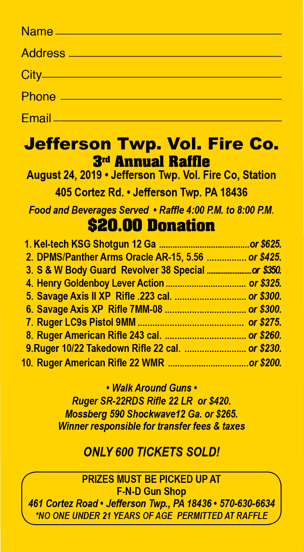 Gun Cash Raffle Ticket 2019 Jefferson Township Volunteer Fire Company Gun Cash Raffle Ticket 2019 Jefferson Township Volunteer Fire Company