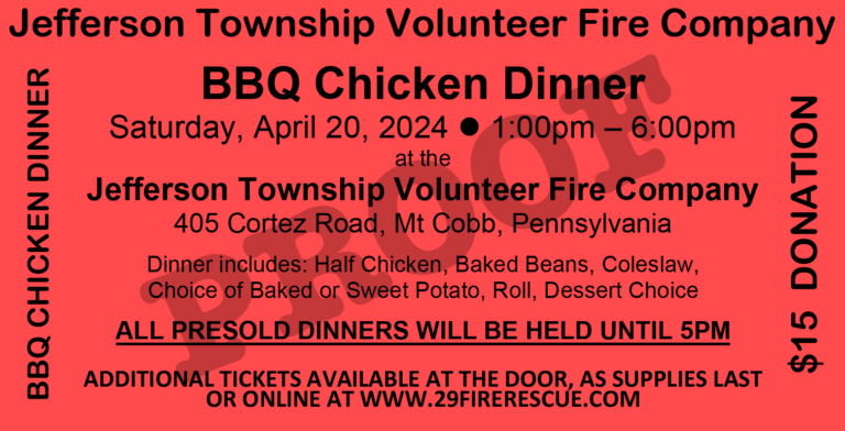 Chicken BBQ Ticket – 2024 – Jefferson Township Volunteer Fire Company