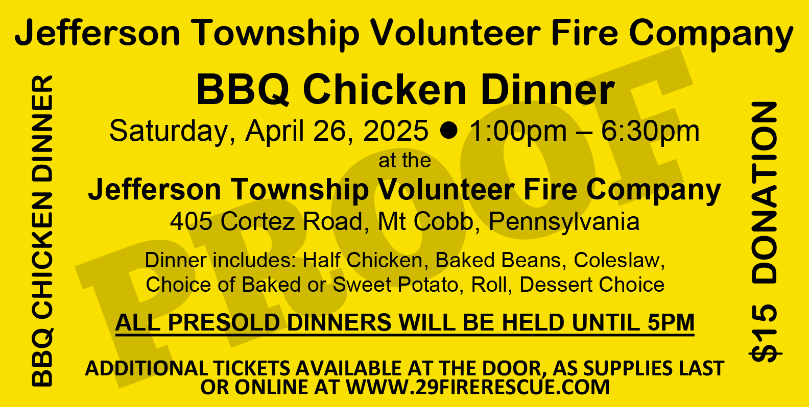 Chicken BBQ Ticket – 2025 – Jefferson Township Volunteer Fire Company